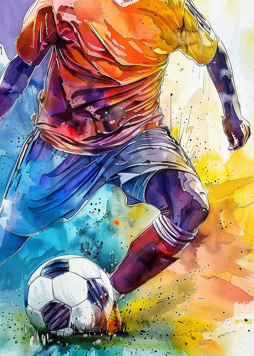 'Soccer Player Watercolor' Poster, picture, metal print, paint by ...