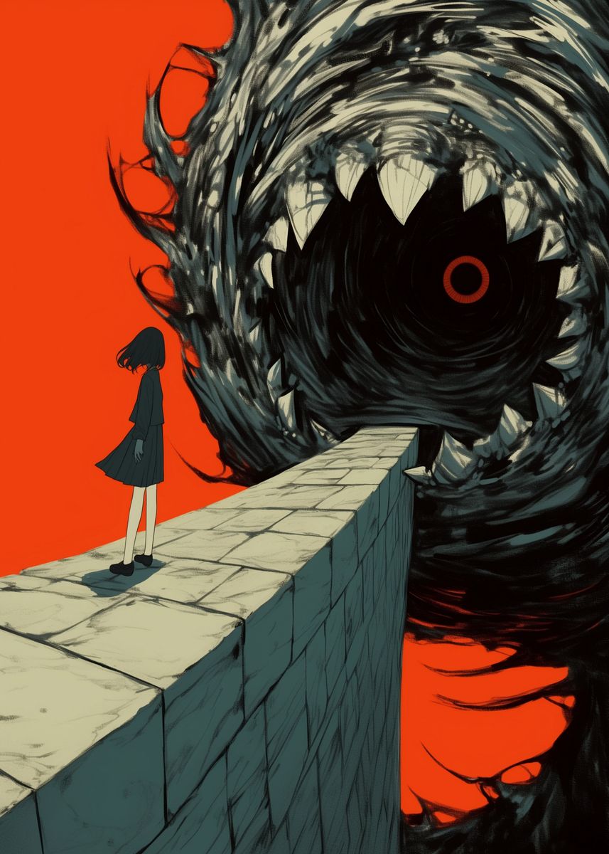 'Girl Facing Monster' Poster, picture, metal print, paint by Tomorrow ...