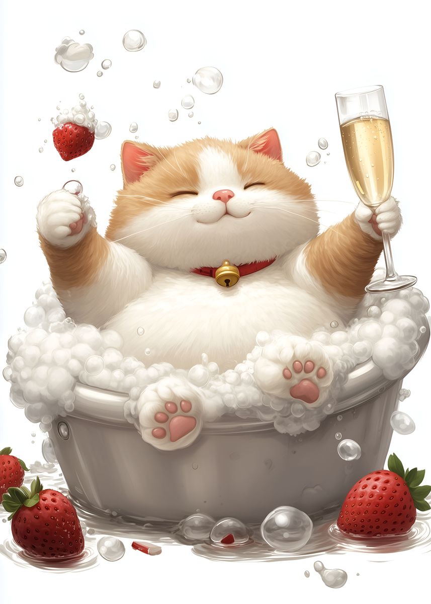 'Cute Cat in a Bubble Bath' Poster, picture, metal print, paint by AI ...