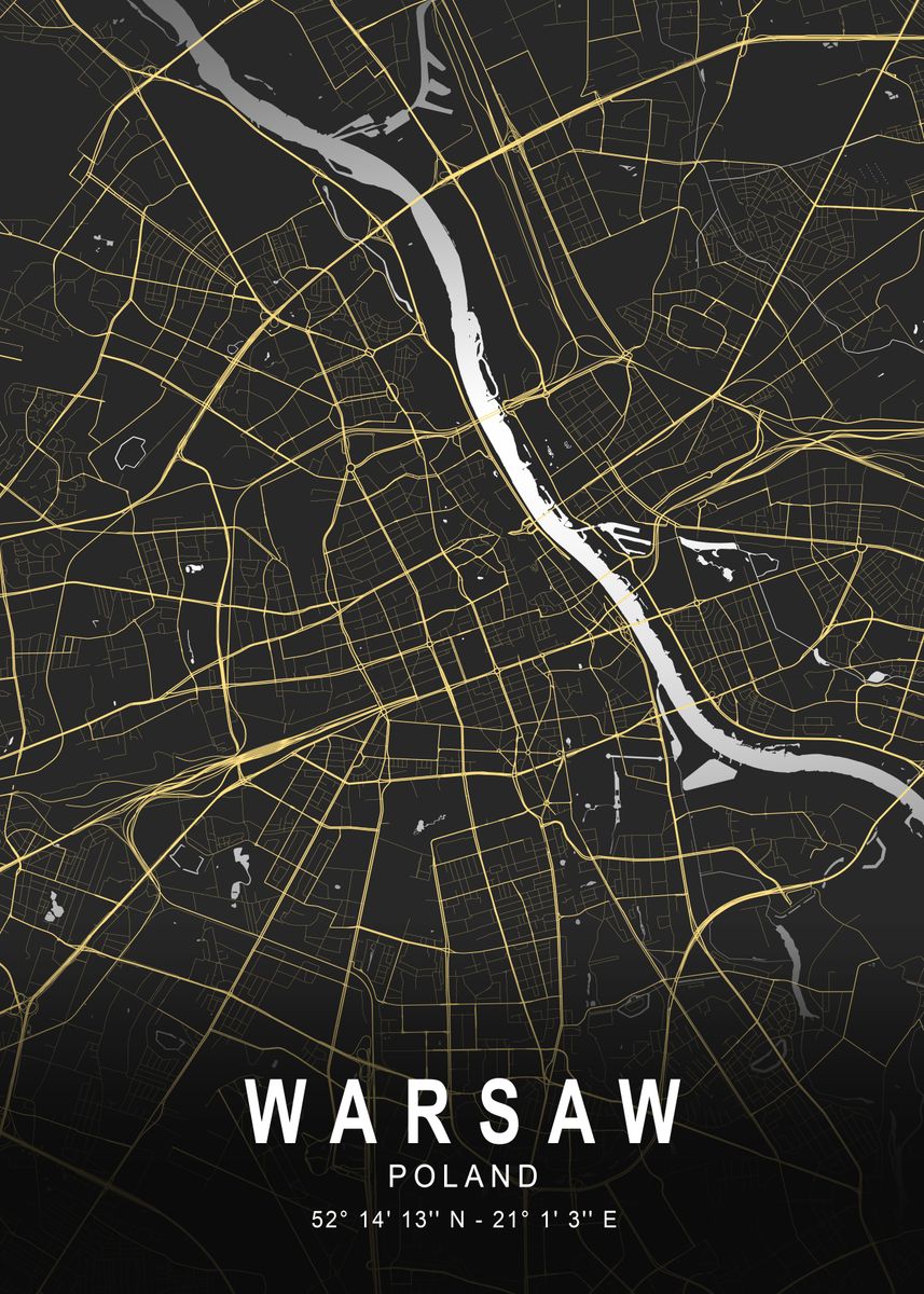 'Warsaw City Map' Poster, picture, metal print, paint by DesignerMind ...