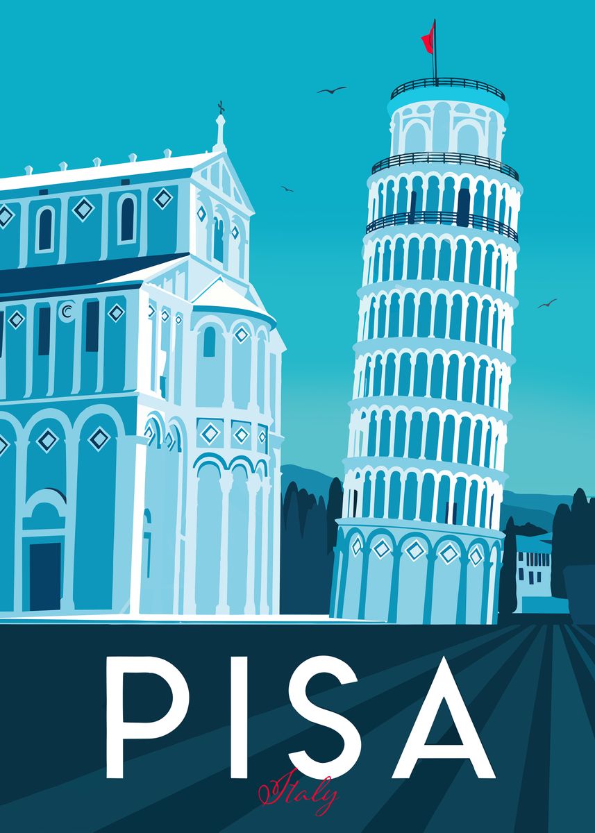 'Pisa Leaning Tower Illustration' Poster, picture, metal print, paint ...