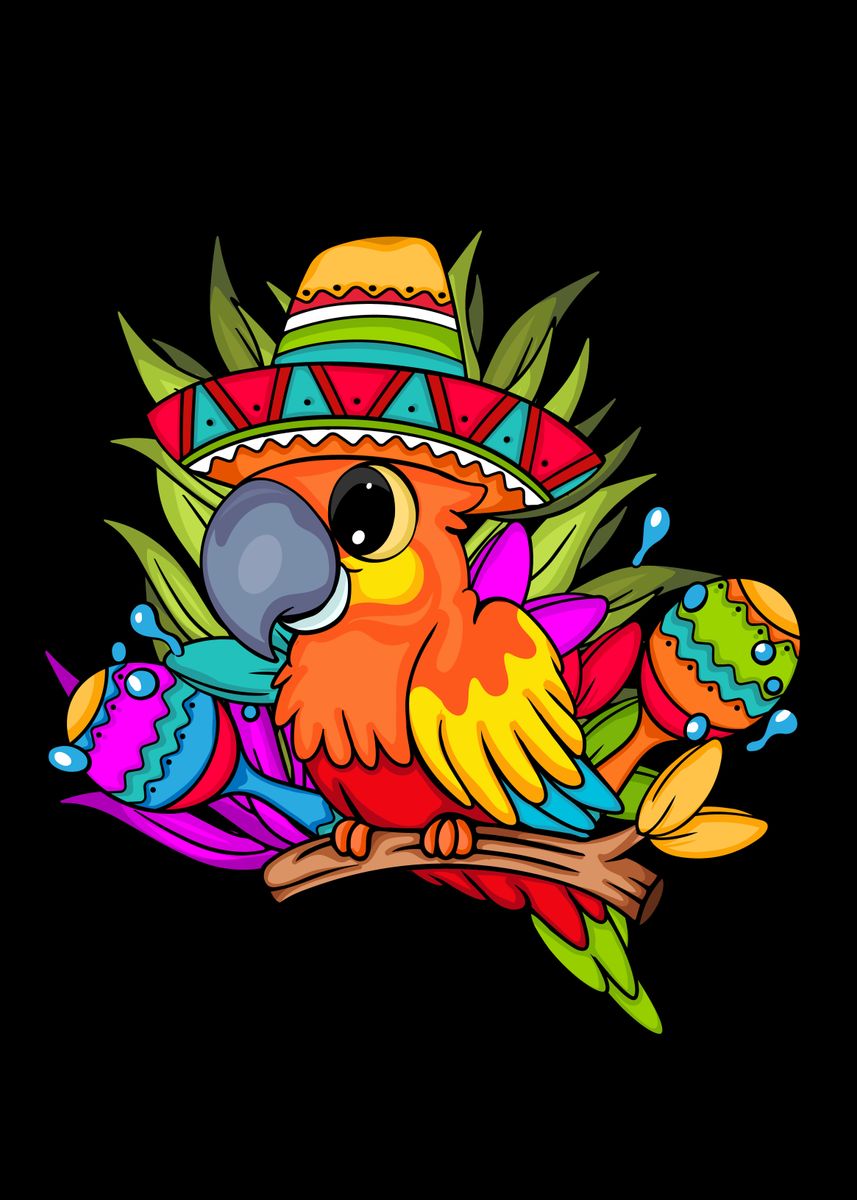 'Mexican Parrot In Sombrero Macara Cinco De Mayo' Poster, picture ...