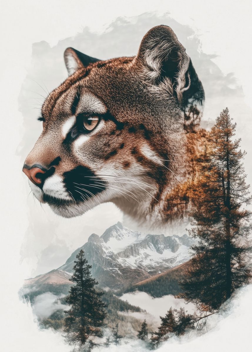 'Mountain Lion Portrait' Poster, picture, metal print, paint by Byrdyak ...