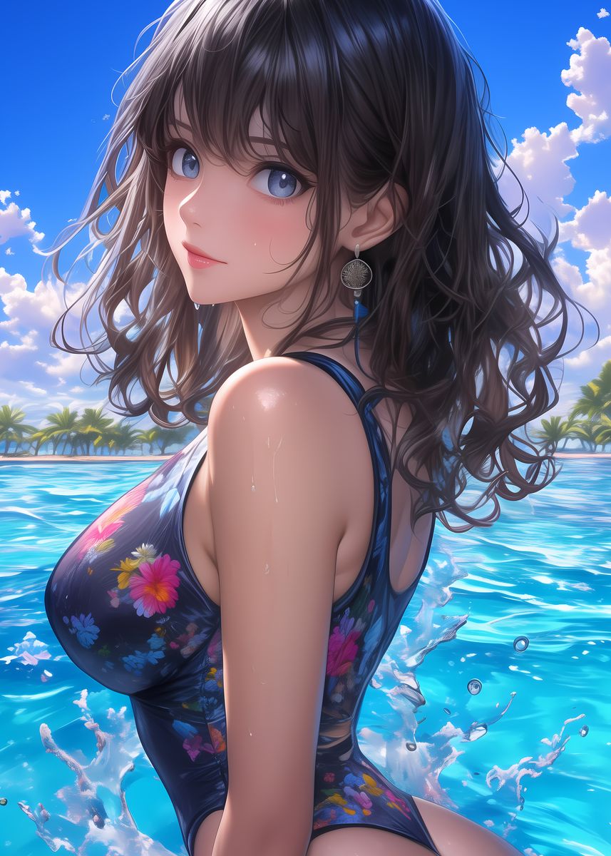 Anime Girl In Swimsuit Poster Picture Metal Print Paint By Joshua