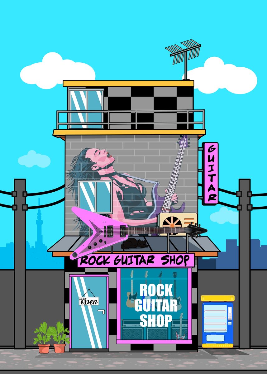 'Rock Guitar Shop ' Poster, picture, metal print, paint by geeks holic ...