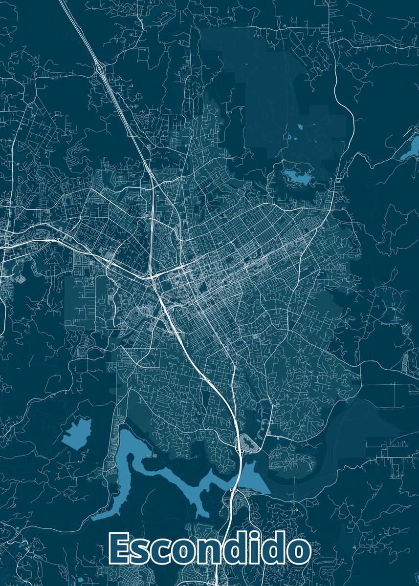 'Escondido City Map' Poster, picture, metal print, paint by Sam Kal ...