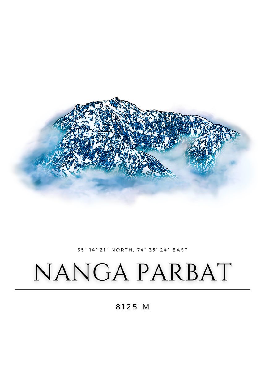 'Nanga Parbat Mountain Illustration' Poster, picture, metal print ...
