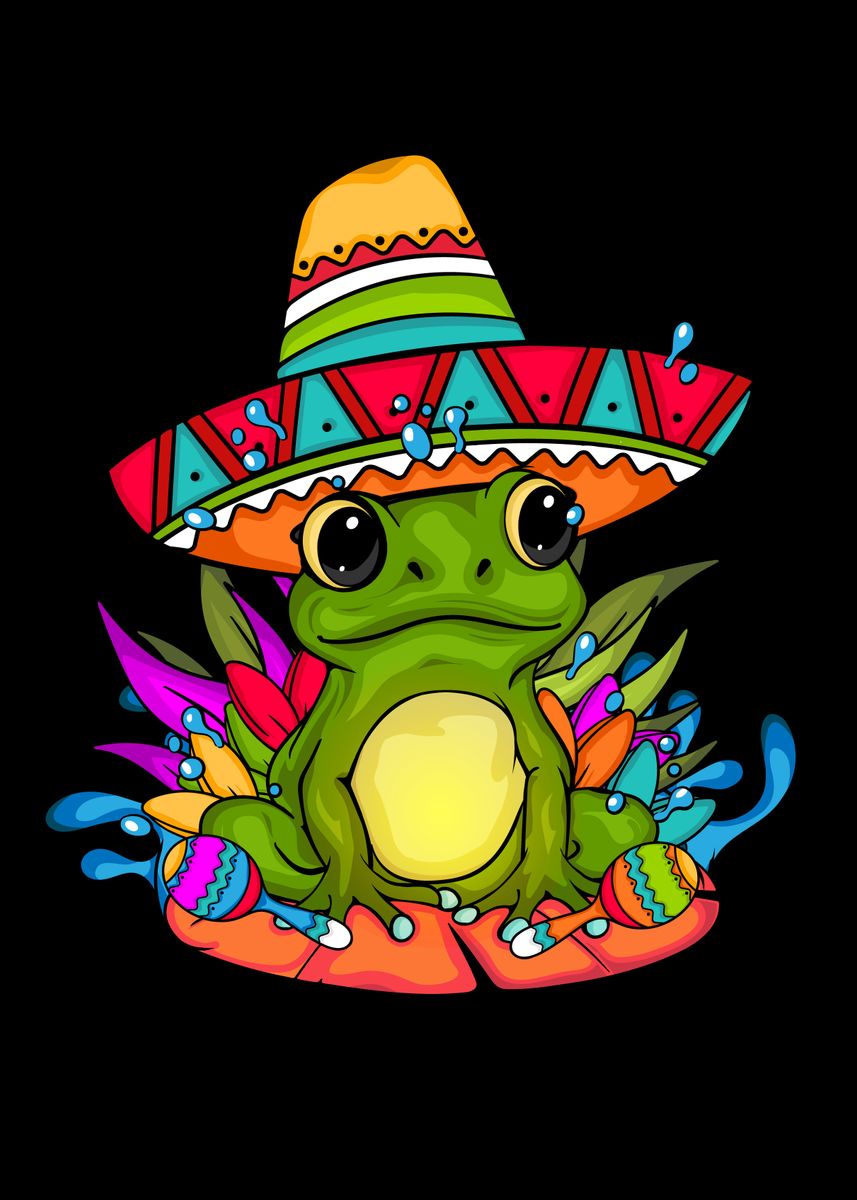 'Mexican Frog In Sombrero' Poster, picture, metal print, paint by ...