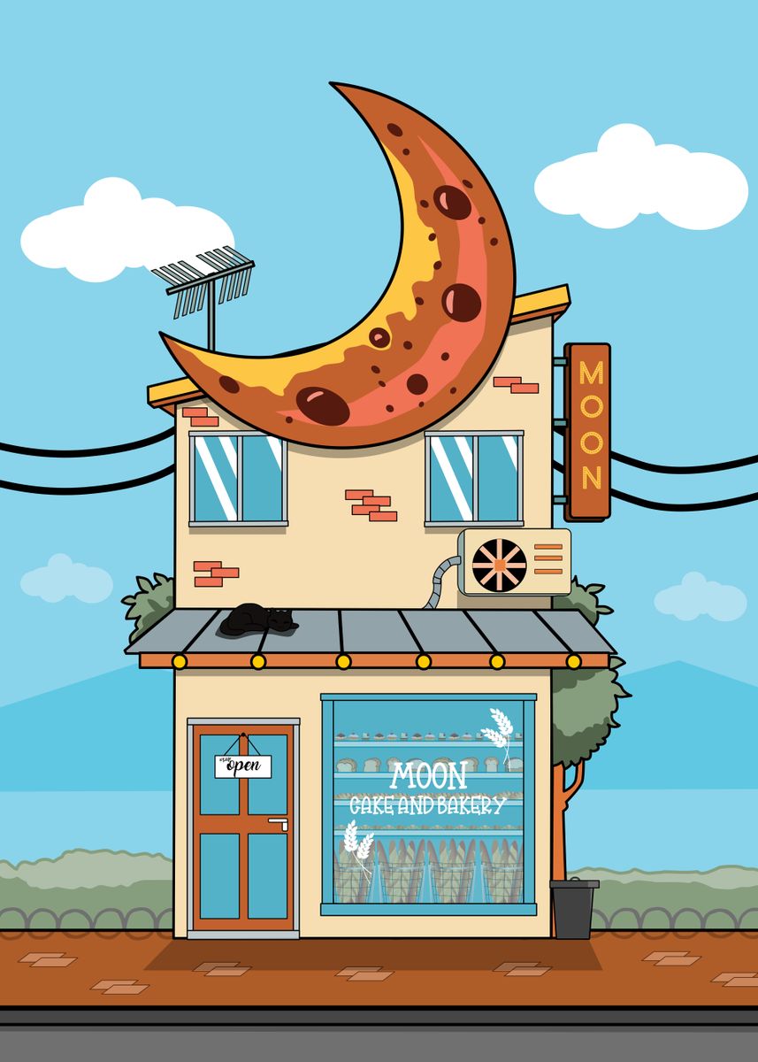 'Moon Cake & Bakery' Poster, picture, metal print, paint by geeks holic ...