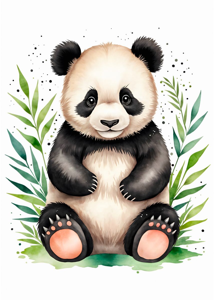 'Cute Panda Watercolor' Poster, picture, metal print, paint by Yahya ...