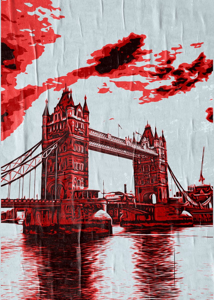 'Red Tower Bridge' Poster, picture, metal print, paint by Gianluca Pugliese | Displate