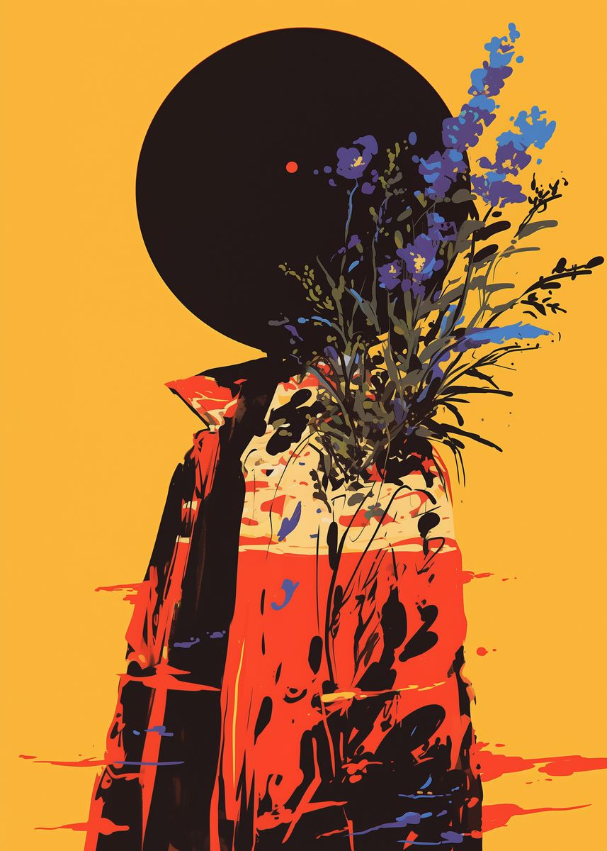 'Abstract Figure with Flowers' Poster, picture, metal print, paint by ...