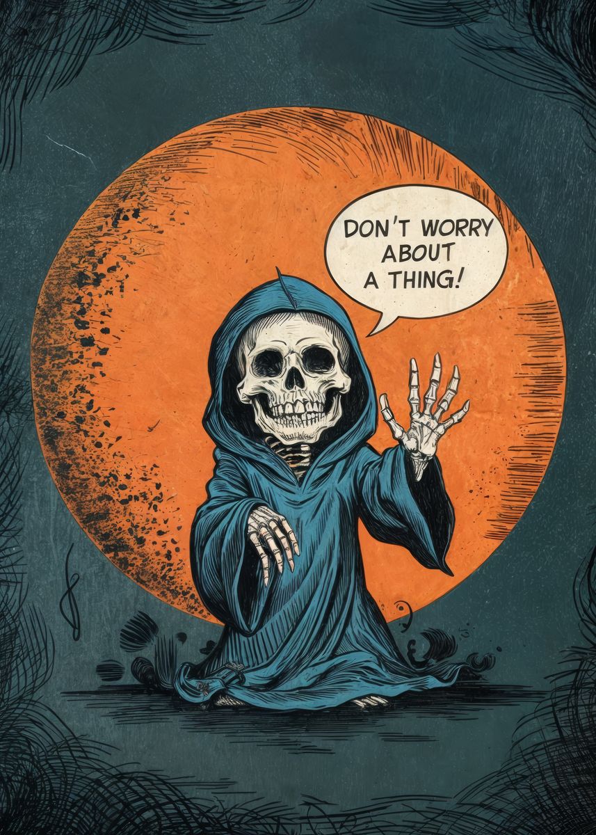 'Grim Reaper Saying Don't Worry' Poster, picture, metal print, paint by ...