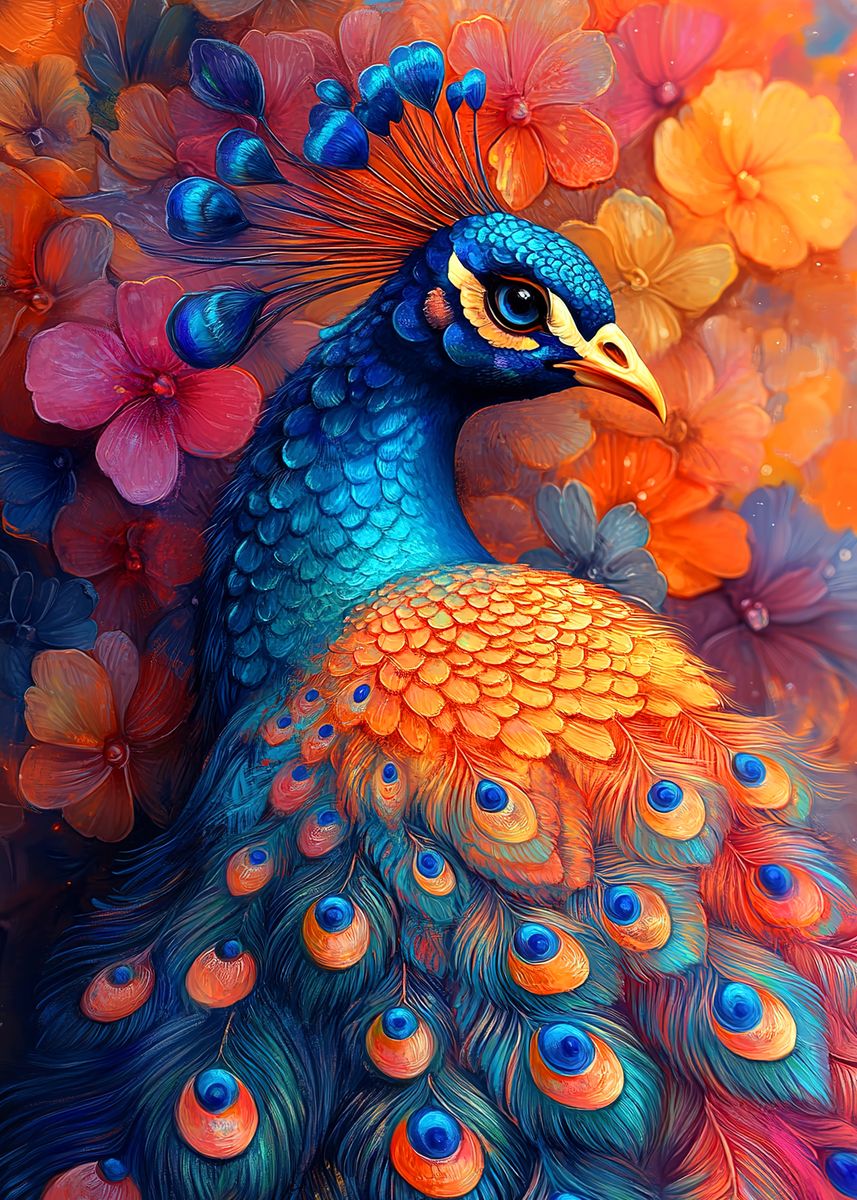 'Peacock in Bloom' Poster, picture, metal print, paint by Wallgasm ...