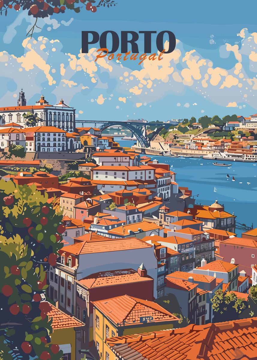 'Porto, Portugal Cityscape' Poster, picture, metal print, paint by Mason Scott | Displate