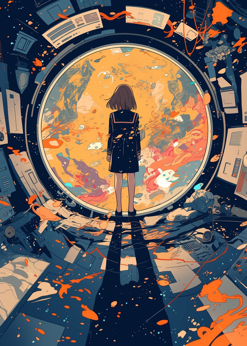 'Girl Gazing Through Portal' Poster, picture, metal print, paint by ...