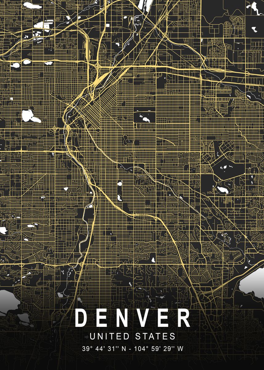 'Denver Silver Map' Poster, picture, metal print, paint by DesignerMind ...