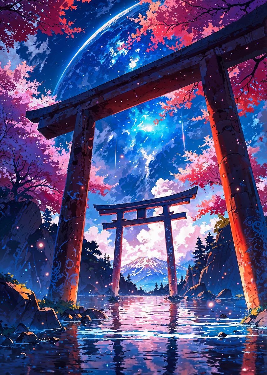 'Japanese Torii Gate Space Landscape' Poster, picture, metal print ...