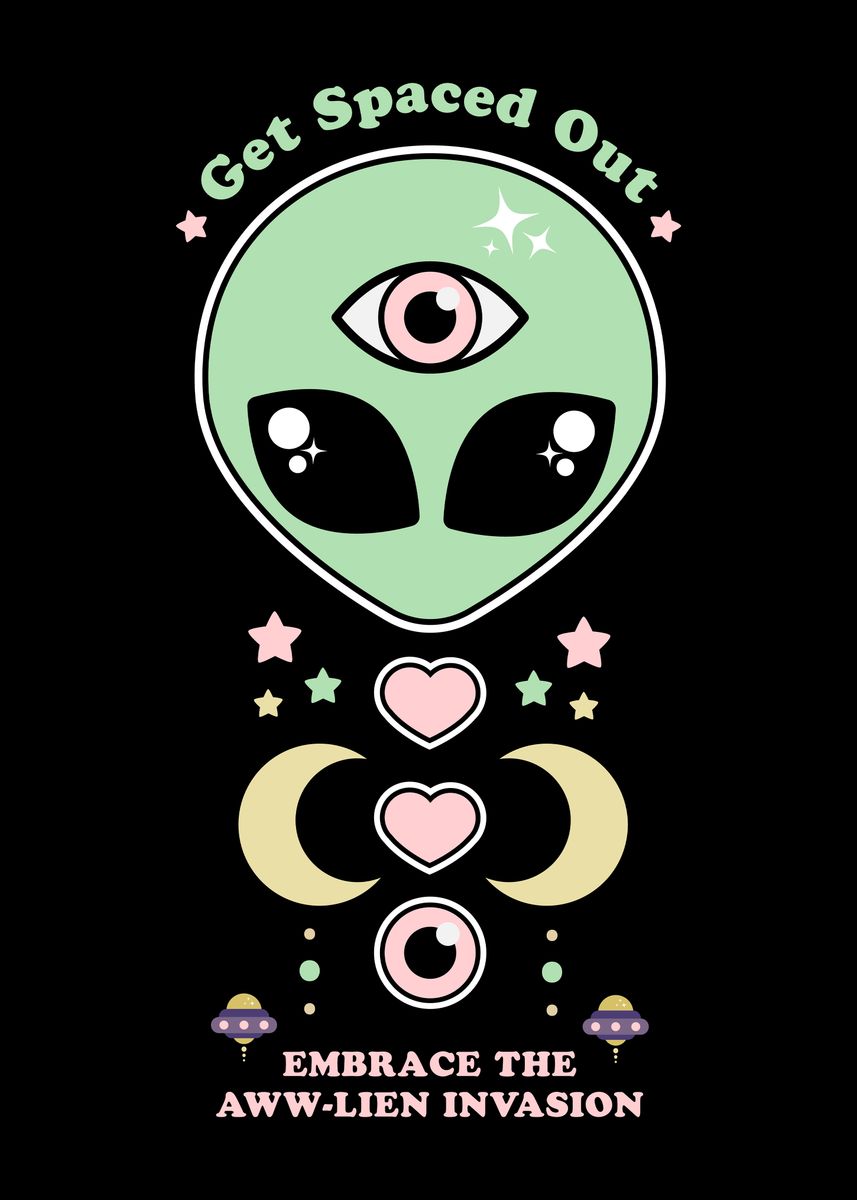 'Cute Alien Space Design' Poster, picture, metal print, paint by ...