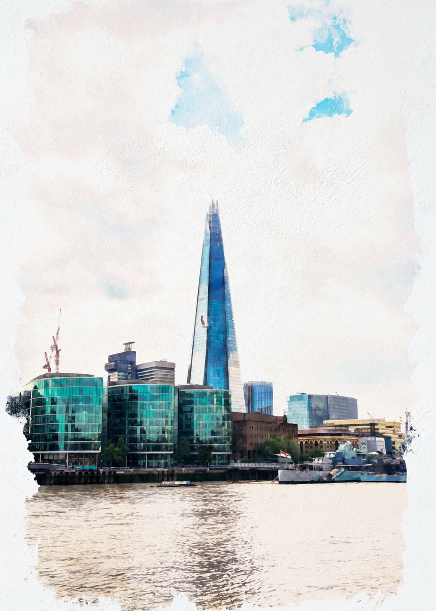 'London Skyline with Shard' Poster, picture, metal print, paint by ...