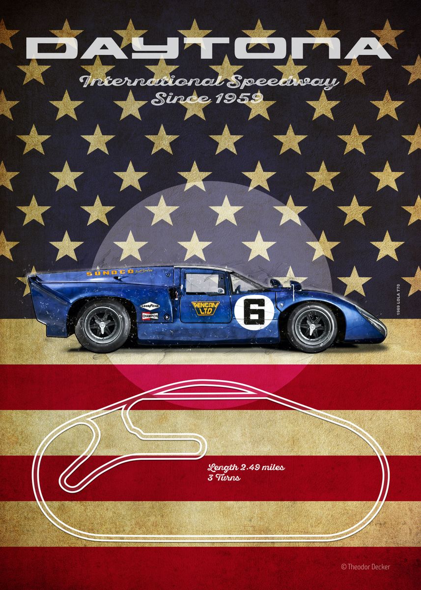'Daytona Speedway Poster' Poster, picture, metal print, paint by Theo ...
