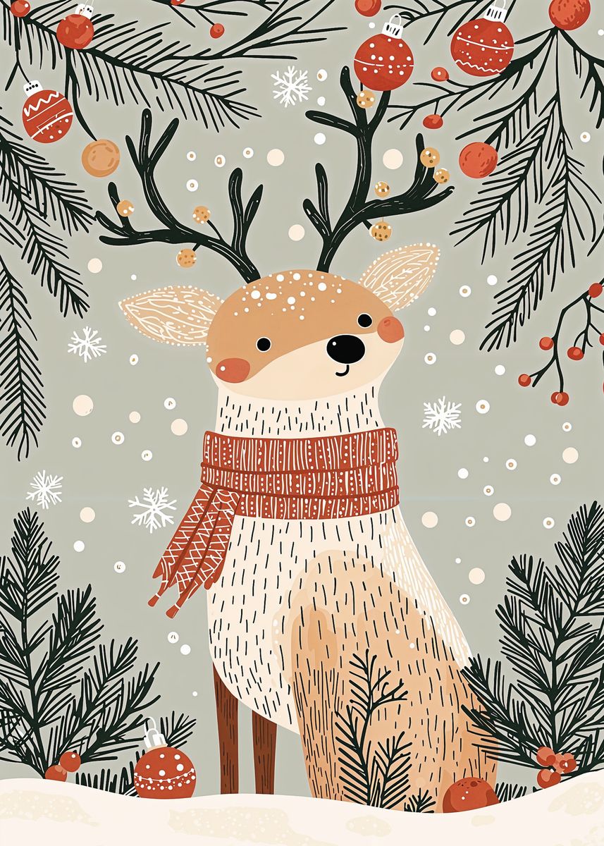 'Christmas Reindeer Illustration' Poster, picture, metal print, paint ...