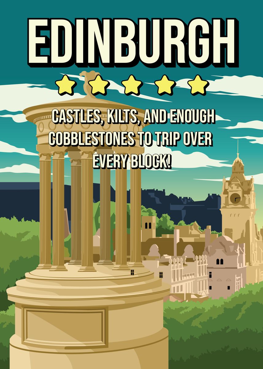 'Funny Edinburgh Minimal Humor Travel Poster' Poster, picture, metal ...