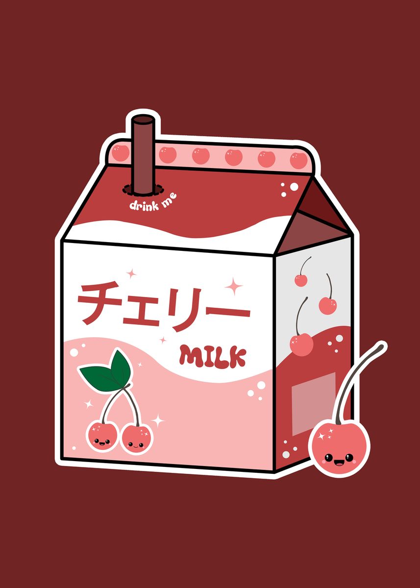 'Cherry Milk Carton' Poster, picture, metal print, paint by Sasyall | Displate