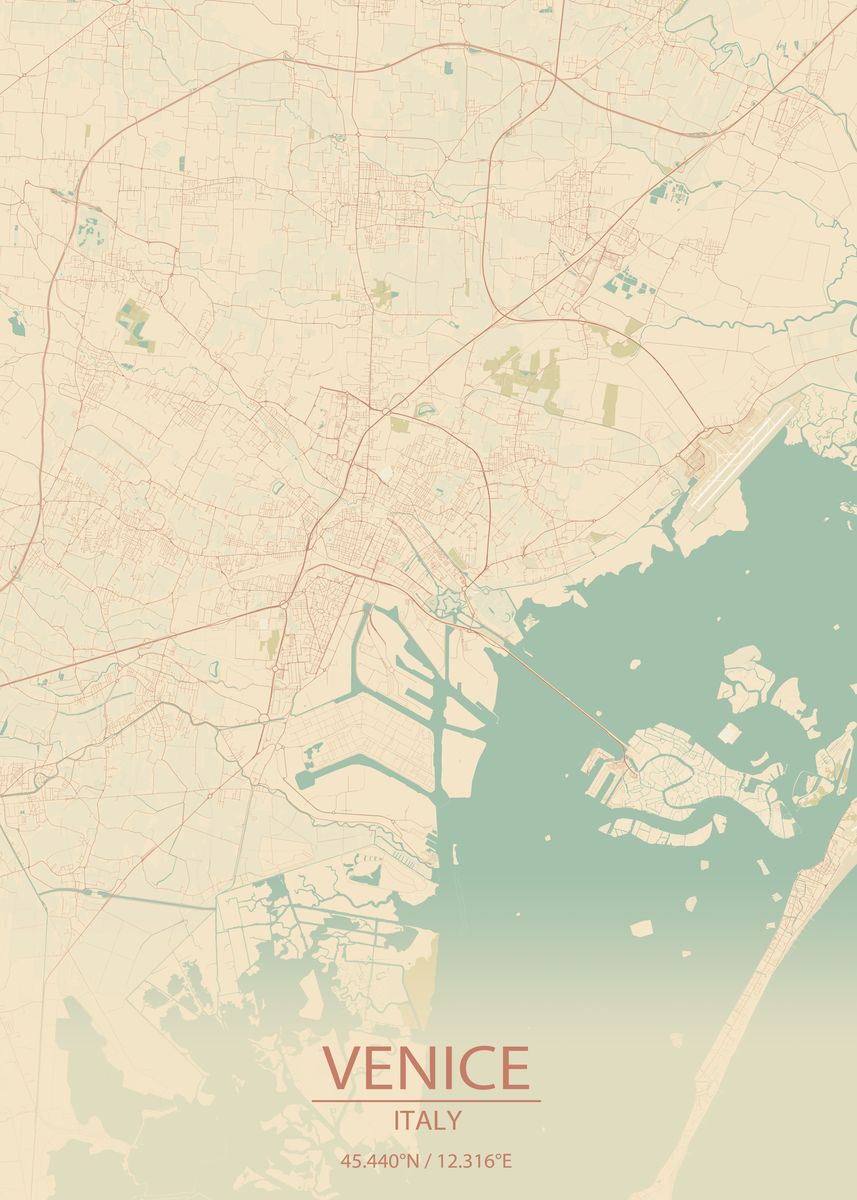 'Venice Italy Vintage Style City Map' Poster, picture, metal print ...