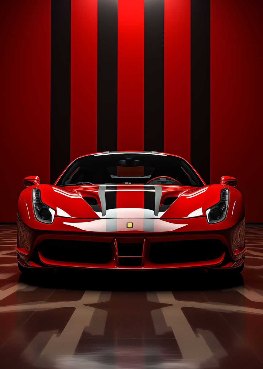 'Red Ferrari with Stripes' Poster, picture, metal print, paint by Roman ...