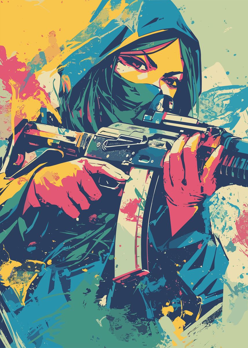 'Female Soldier with Assault Rifle' Poster, picture, metal print, paint ...