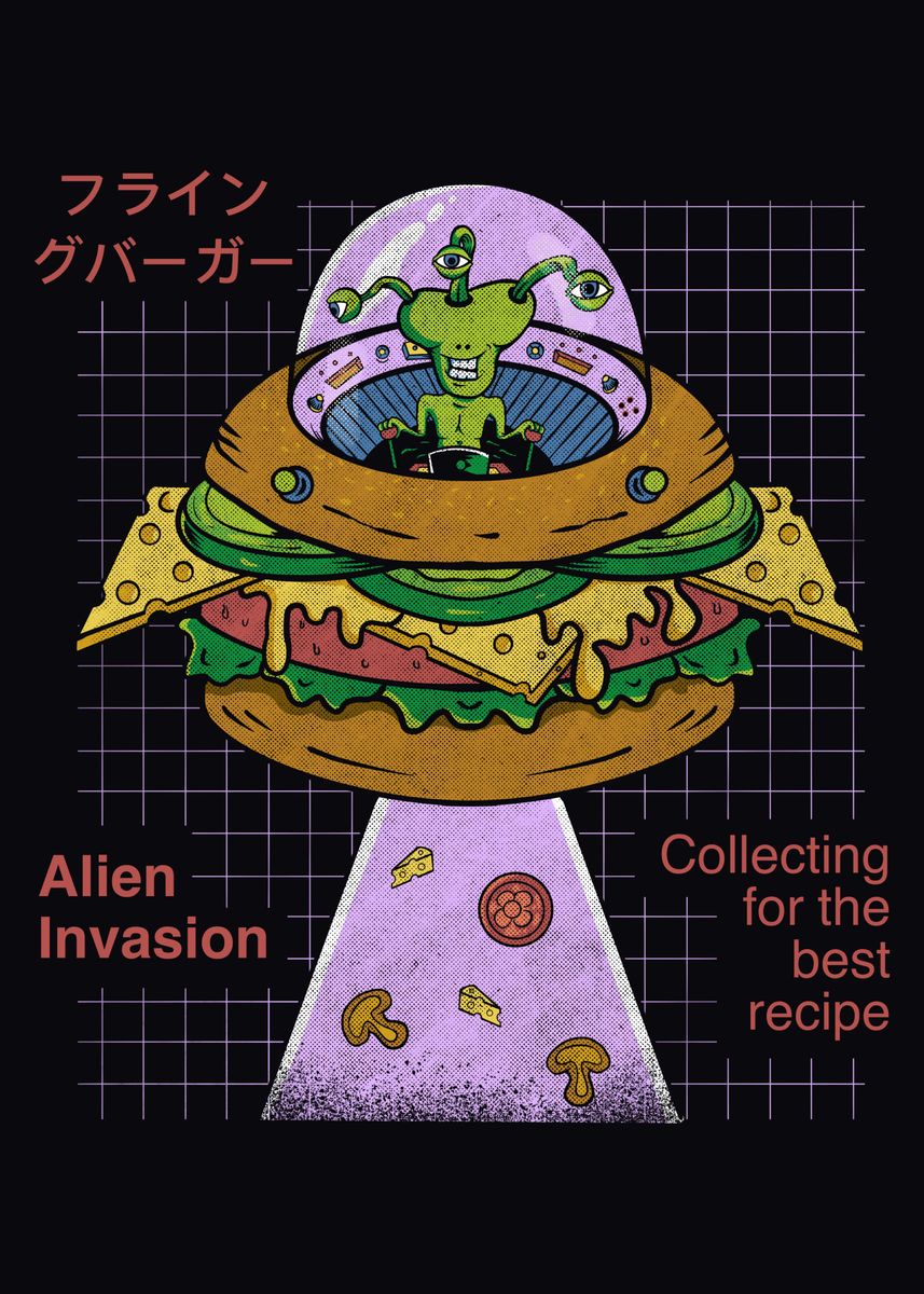 'Outer space Burger Invasion' Poster, picture, metal print, paint by ...