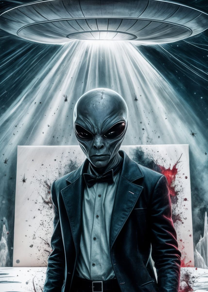 'Alien in Suit' Poster, picture, metal print, paint by StonebridgeArt ...