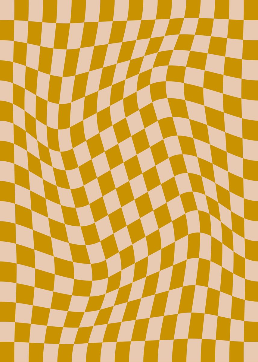 'Retro Wavy Abstract Checkerboard in Mustard Yellow' Poster, picture, metal print, paint by Beth ...