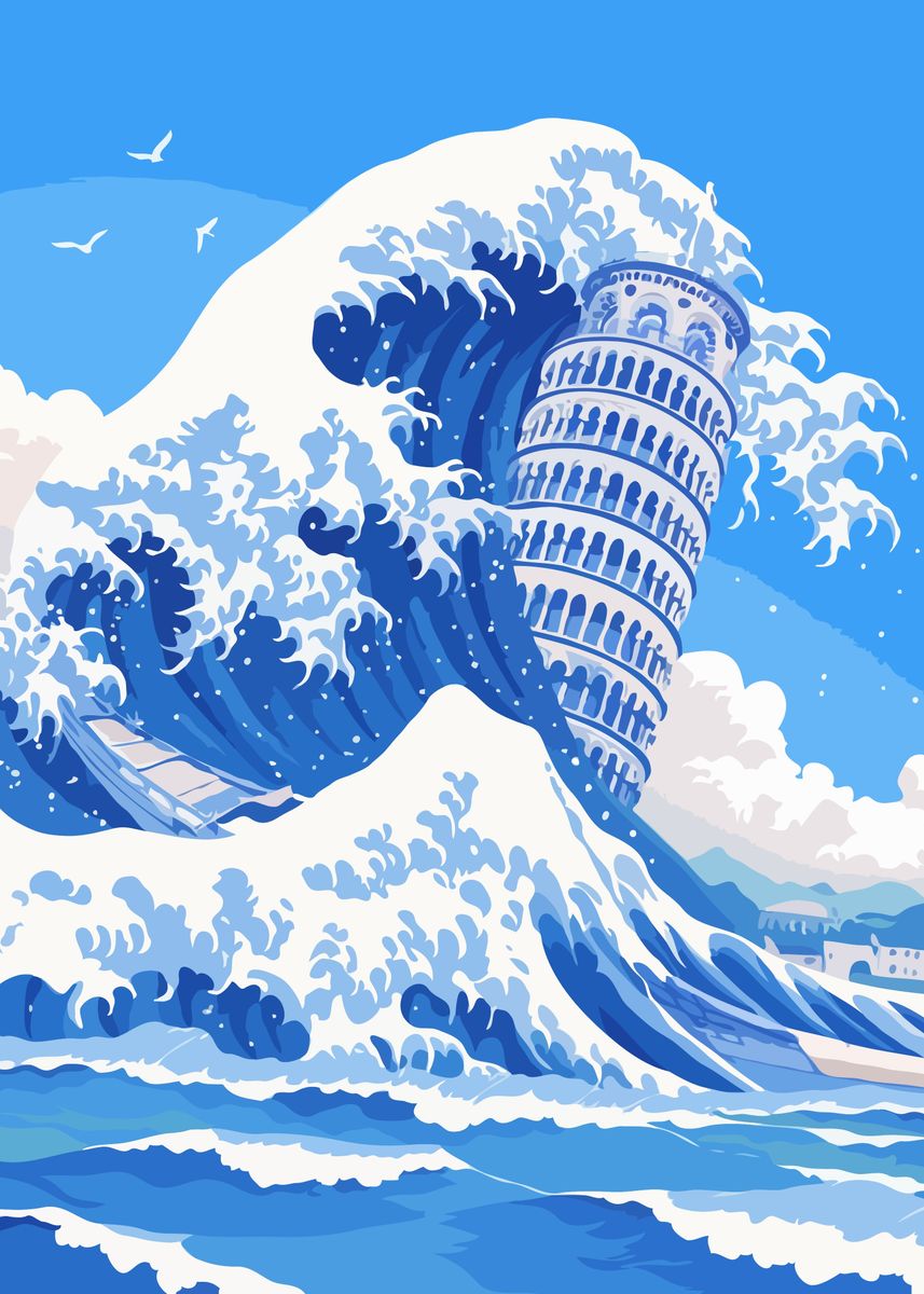 'Leaning Tower Wave' Poster, picture, metal print, paint by EDSON RAMOS ...