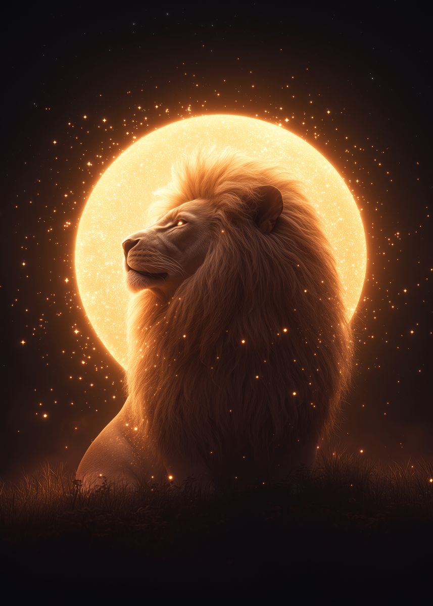 'THE MOON'S GUARDIAN LION' Poster, picture, metal print, paint by ...