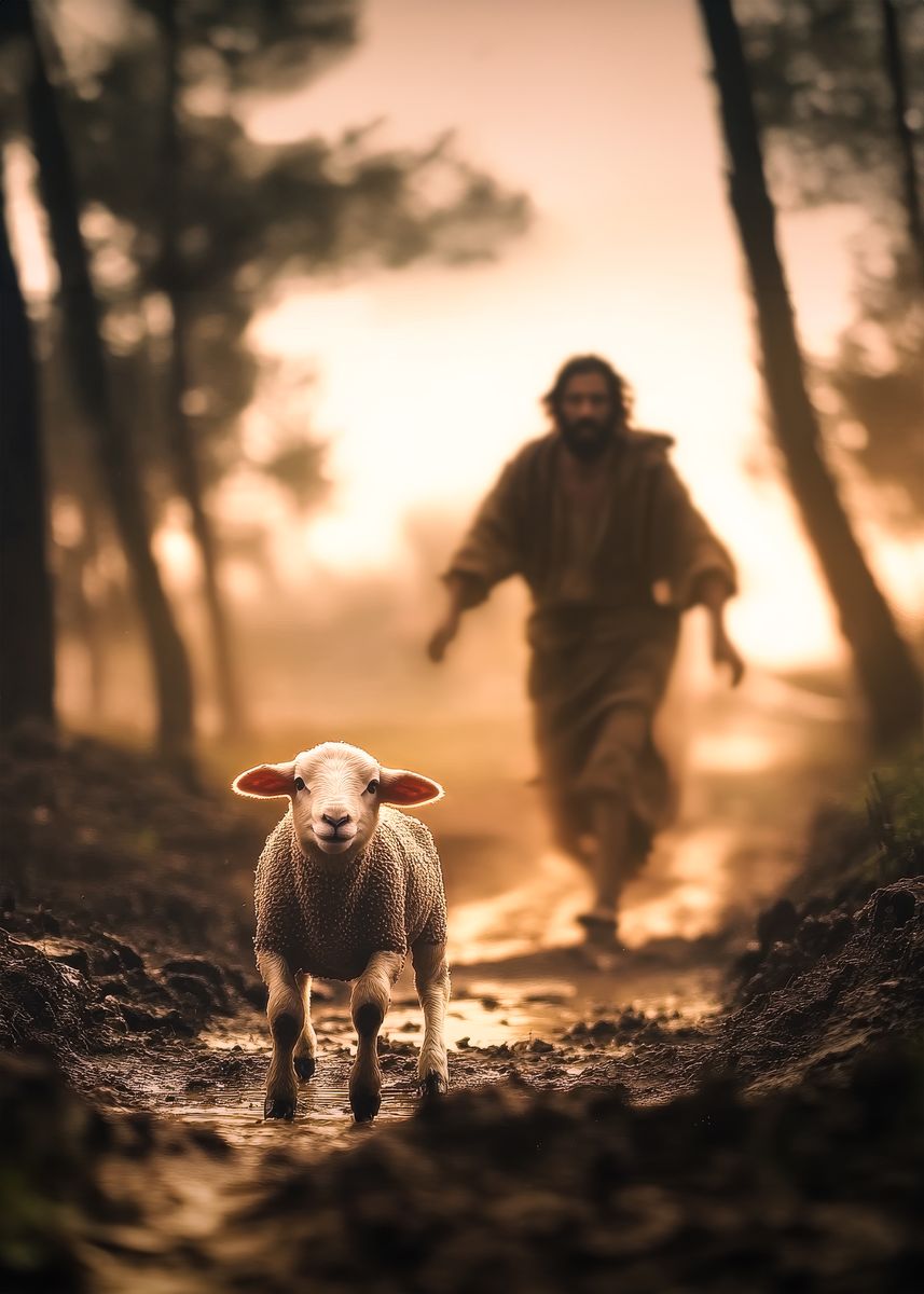 'Jesus saves the lamb, leaving the 99' Poster, picture, metal print ...