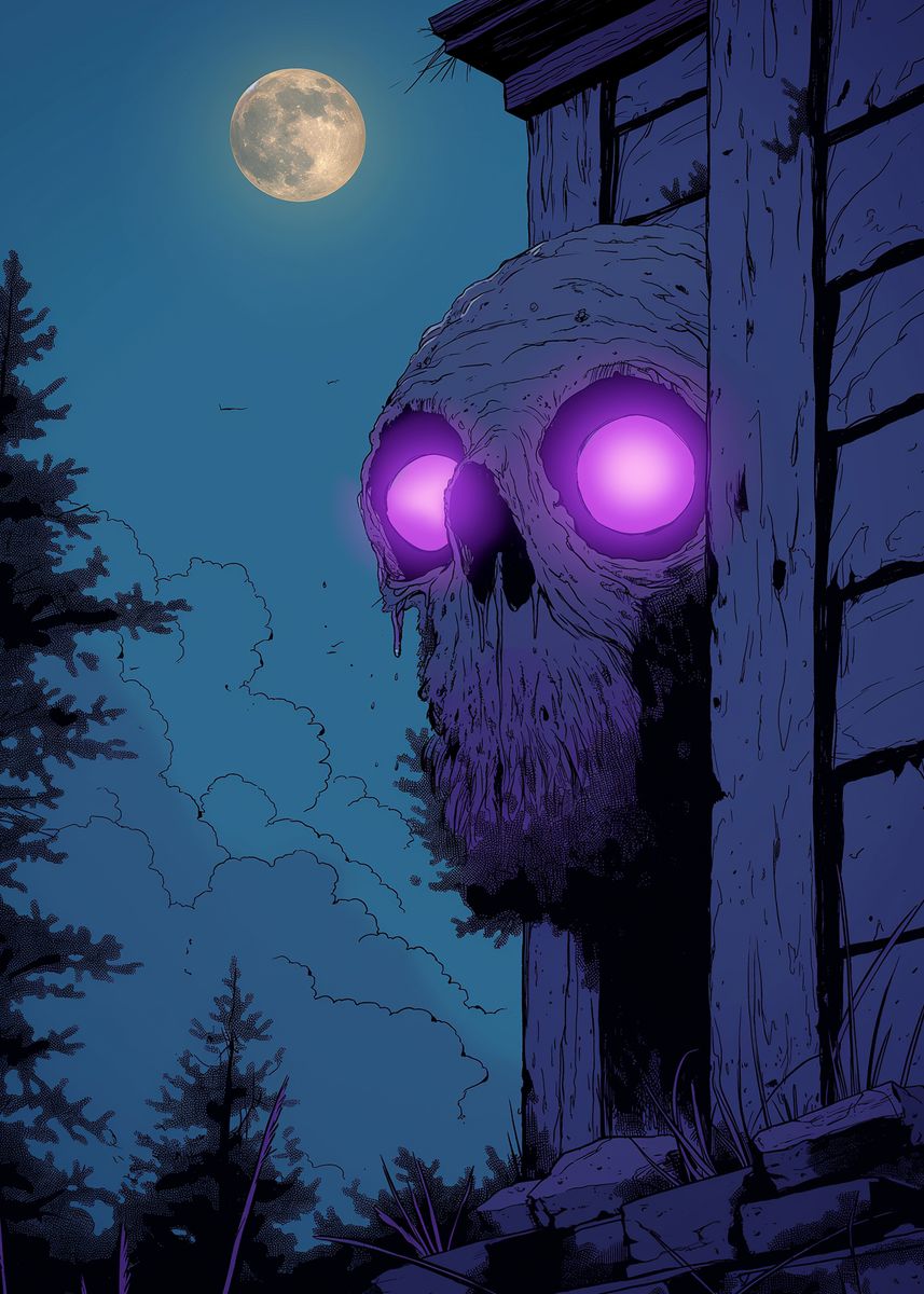 'Glowing Skull in the Night' Poster, picture, metal print, paint by ...