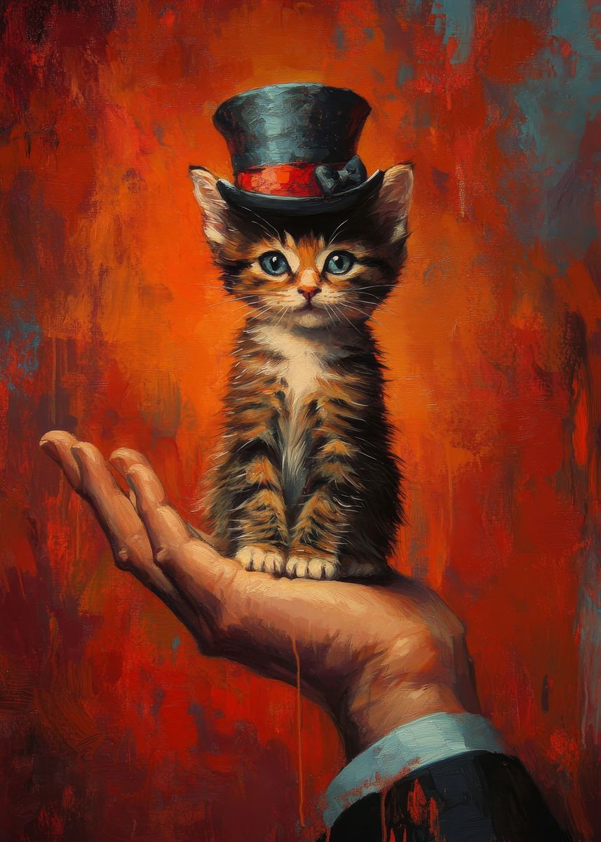 'Top Hat Kitten' Poster, picture, metal print, paint by Michael Mattler ...