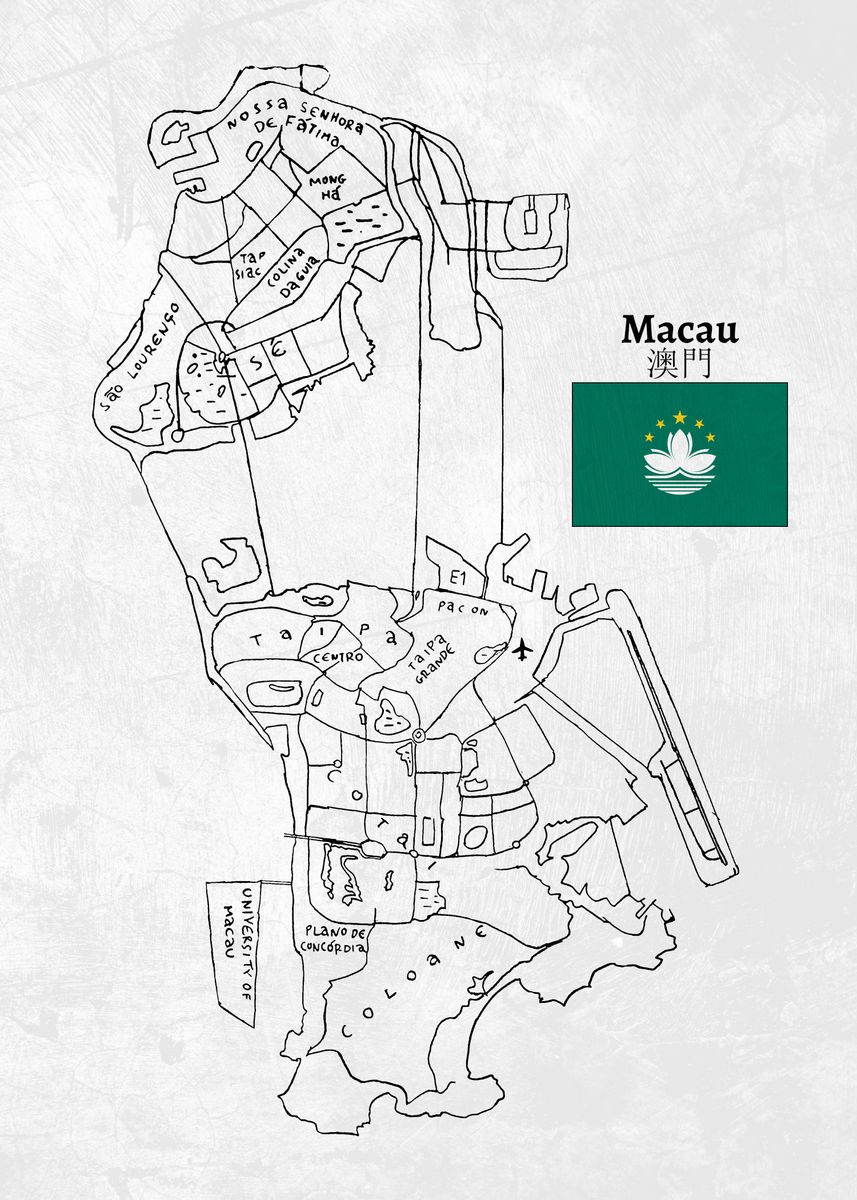 'Handdrawn Map of Macau' Poster, picture, metal print, paint by Angelos ...