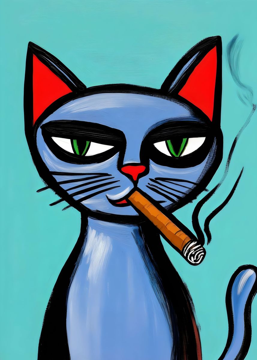 'Cool Cat with Cigar' Poster, picture, metal print, paint by InkAura ...