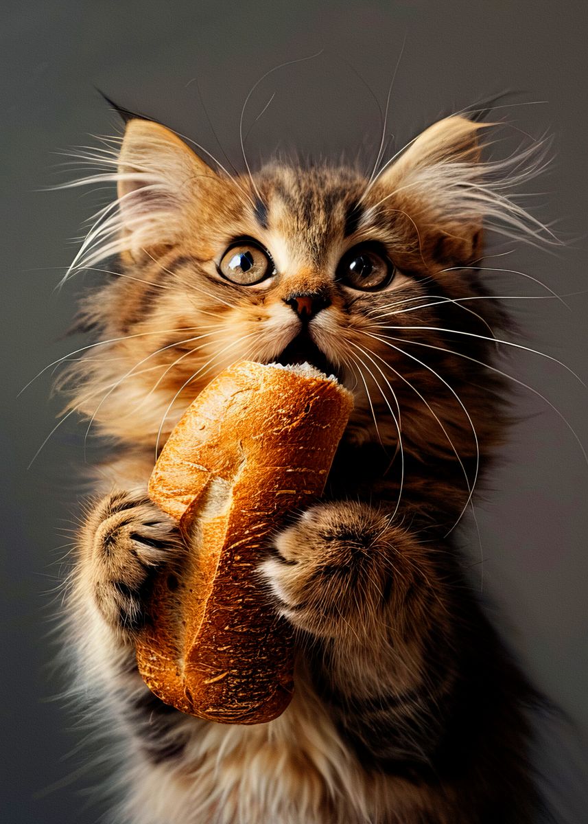 'Kitten Eating Bread' Poster, picture, metal print, paint by Artirs Mr ...