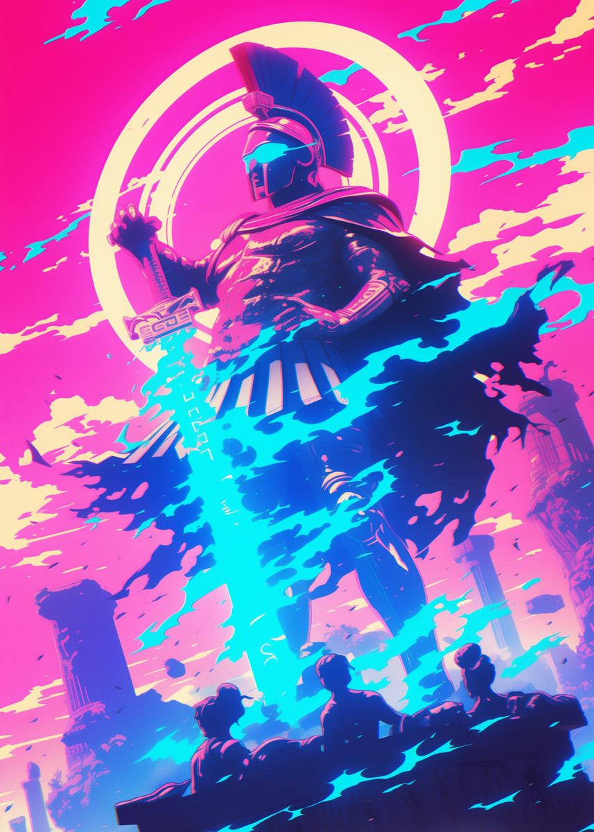 'Neon Spartans 3' Poster, picture, metal print, paint by Cyber Nomad ...