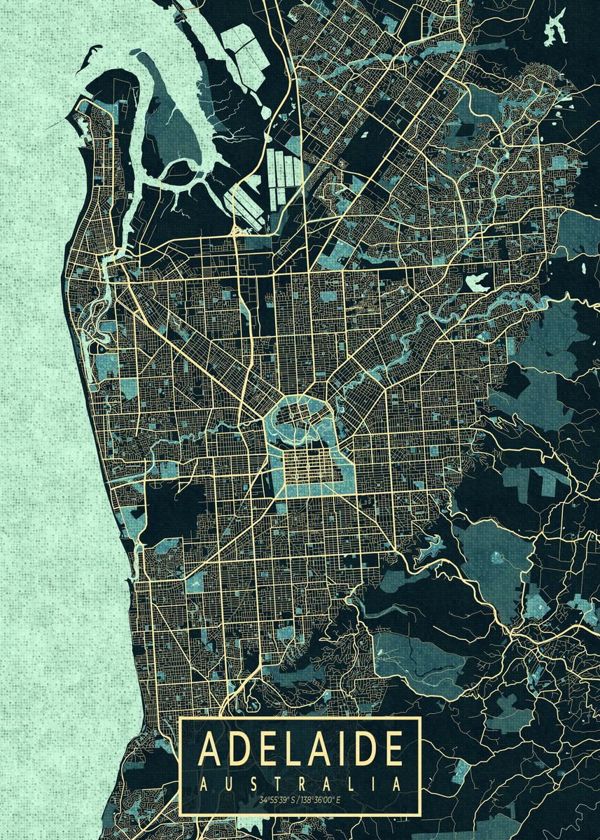 'Adelaide City Map Summer' Poster, picture, metal print, paint by deMAP ...