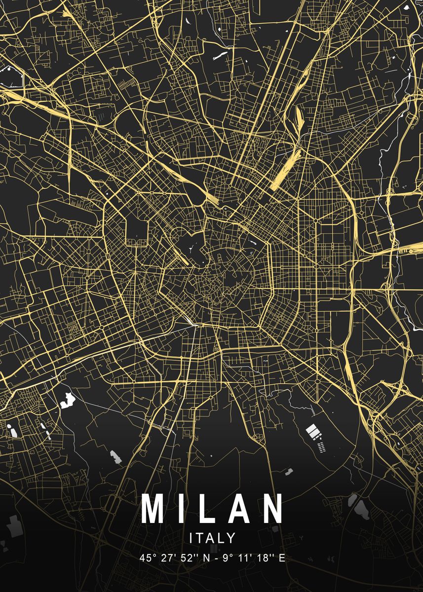 'Milan Silver Map' Poster, picture, metal print, paint by DesignerMind ...