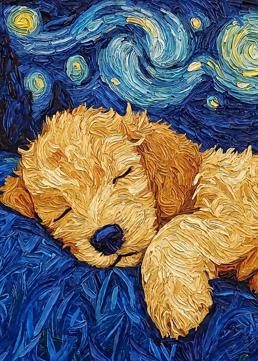 'Puppy's Starry Night' Poster, picture, metal print, paint by Masaki ...