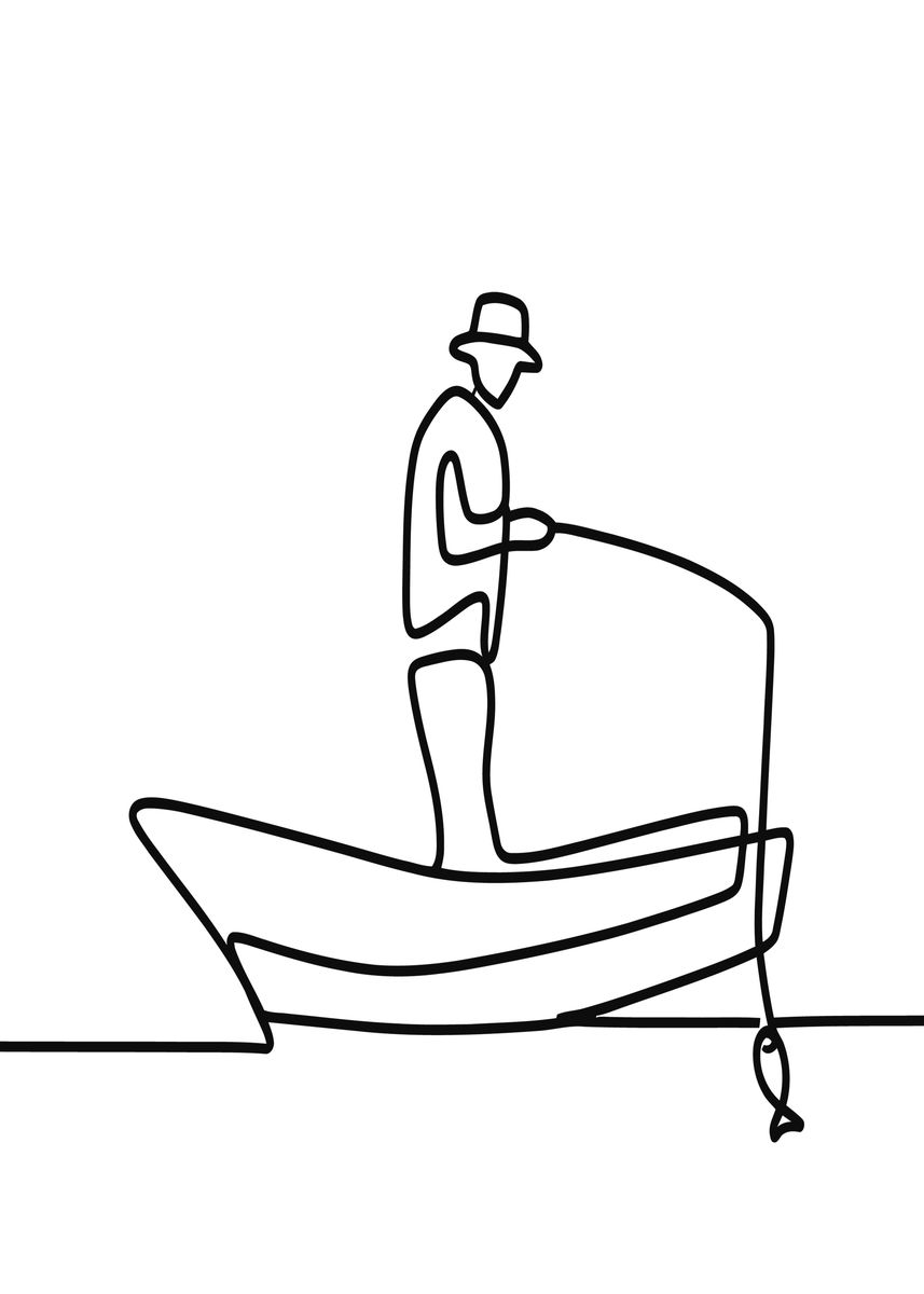 'One Line Fisherman' Poster, picture, metal print, paint by Mindlines ...
