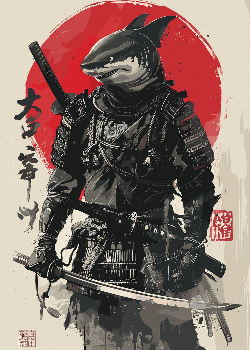 'Shark Samurai' Poster, picture, metal print, paint by Erick Sato ...