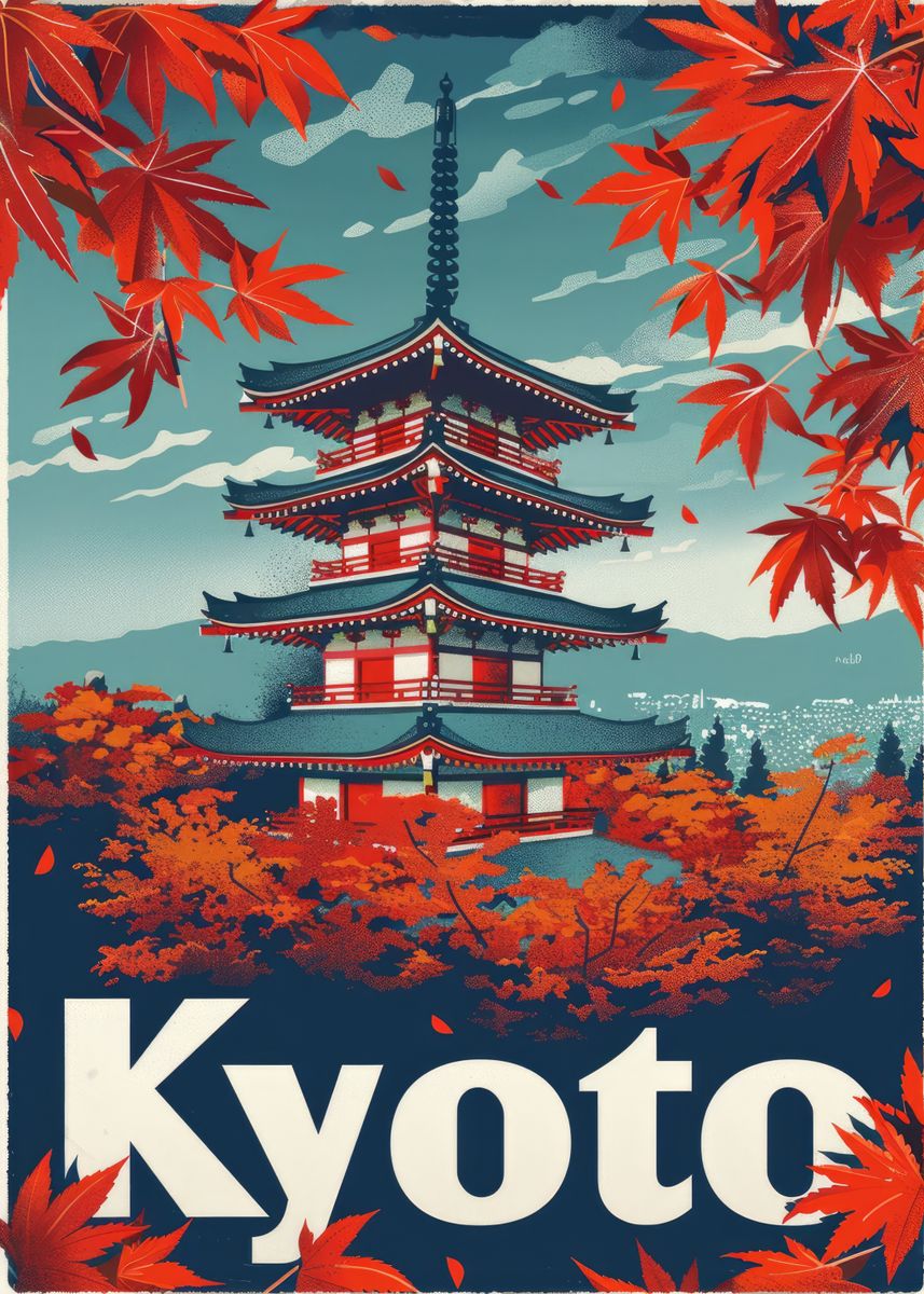 'Pagoda Kyoto Travel Poster' Poster, picture, metal print, paint by ...