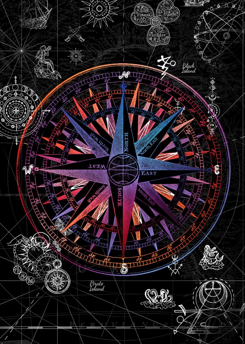 'Vintage Compass Rose' Poster, picture, metal print, paint by Dark ...